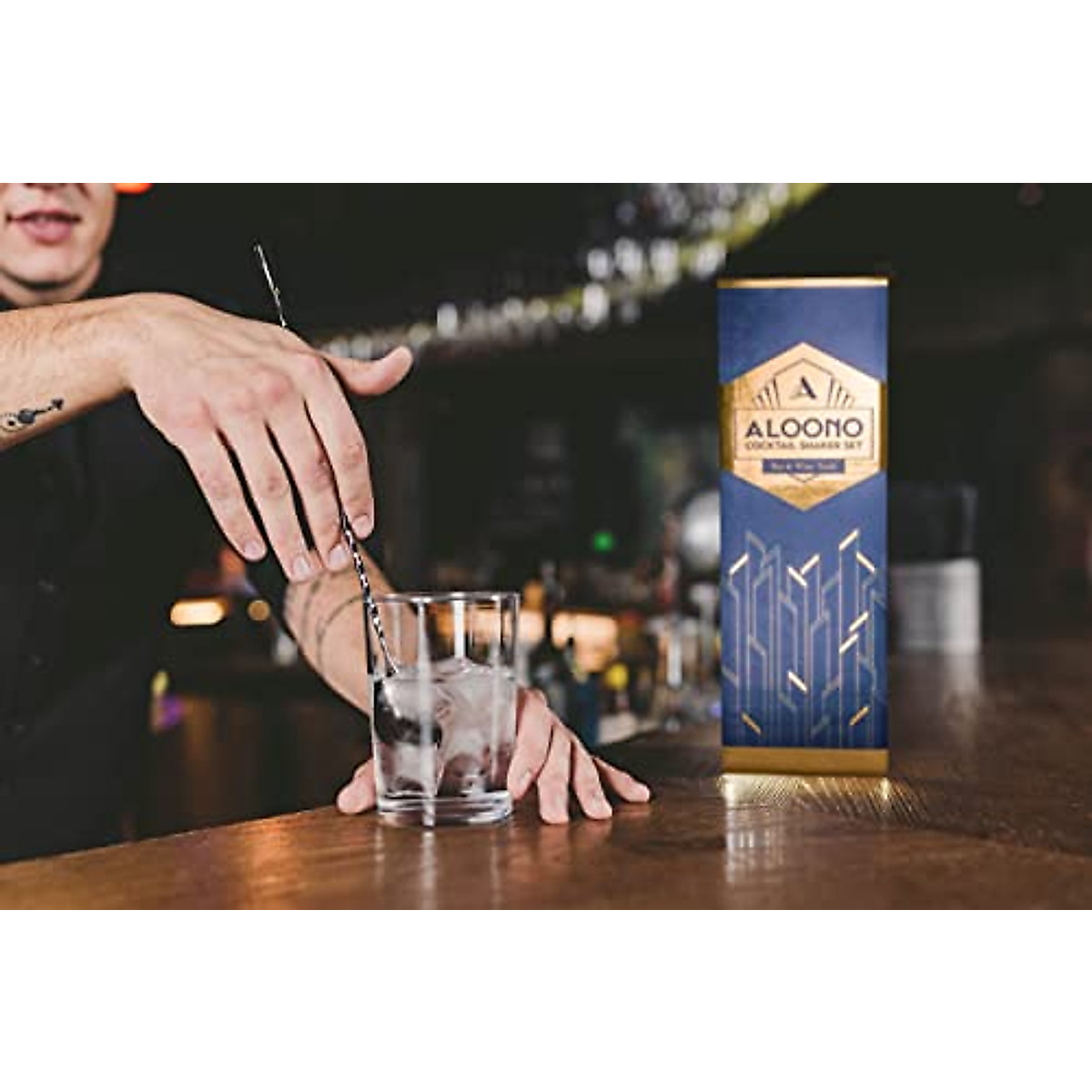 ALOONO 11-Piece Black Boston Cocktail Shaker Set Bartender Kit | Drink Mixer Bar Set | Cocktail Set Bar Accessories: Martini Shaker, Strainer, Jigger, Muddler, Spoon, & More