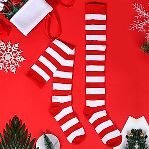 Tatuo 2 Pairs Women's Long Striped Socks over Knee Thigh High Stockings for Halloween St. Patrick's Day Mardi Gras Socks(Red and White)