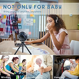 Yorraka Upgraded Stroller Fan Clip On for Baby, Portable Fan with Flexible Tripod, 4000mAh Battery Powered Car Seat Fan with Dual 360°Rotation for Treadmill Crib Travel, Baby Summer Essentials (Black)