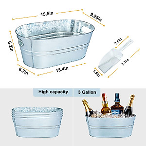 4 Pack Galvanized Metal Ice Buckets, 3 Gallon Large Ice Buckets for Parties Wine Beverage Tub with Carry Handle for Home/Bar Beer Champagne Cocktails Cooling Supplies