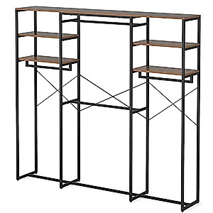 Tribesigns Free Standing Closet Organizer, Heavy-duty Garment Rack with Shelves and Hanging Rods, Large Open Wardrobe Closet for Hanging Clothes (Rustic)