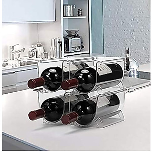 Modular Plastic Free-Standing Water Bottle and Wine Rack Storage Organizer for Kitchen Countertops, Pantry, Refrigerator ,Ideal Storage for Wine, Soda, Pop and Beer - Stackable, 2 Pack - Clear