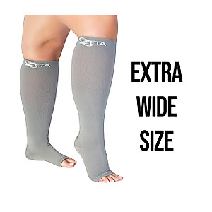 Zeta Wear Plus Size Open Toe Leg Sleeve Support Socks - Wide Calf Compression Open Toe Socks Men and Women Amazing Fit, Travel, Flight Socks, Compression & Soothing Relief, 1 Pair, Size 3XL, Gray