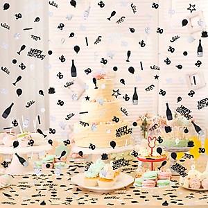 3000 PCS Black Silver 30th Happy Birthday Confetti Decorations with Diamonds Black Silver 30th Birthday Party Table Decor Metallic Foil Confetti Scatter for Men Women Birthday Anniversary Party DIY