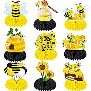 9 Pieces Bee Baby Centerpiece Bumble Honeycomb Centerpieces Honeycomb Table Centerpieces for Bee Day Themed Decorations Bee Baby Shower Decorations Baby Shower Birthday Party Supplies