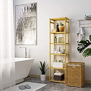 VIAGDO Bamboo Bathroom Shelf 6-Tier, 64.2" Height Narrow Shelving Unit, Multifunctional Storage Rack, Plant Stand Wood Corner Shelf for Kitchen, Livingroom, Hallway, Bathroom Storage Organizer Shelf