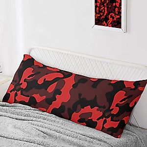 Body Pillow Case Cover, Red Camouflage Body Pillow, Soft Breathable Body Pillows for Adults Kids, 20x54 Inch Long Pillow Case for Sleeping, Side Sleeper, Bed