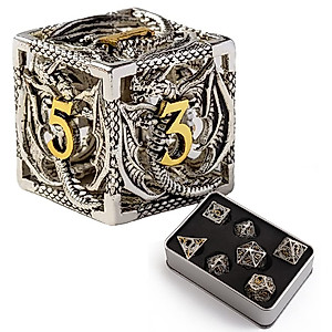 Pure Copper Hollow Metal Dice Set DND dice Dungeons and Dragon d&d polyhedral dice RPG dice with Role Playing Games dice Metal Box