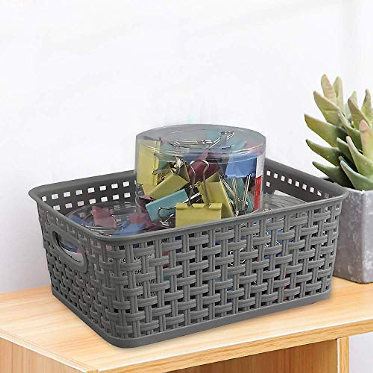Jekiyo Grey Plastic Storage Basket, 4 Packs Pantry Storage Bin