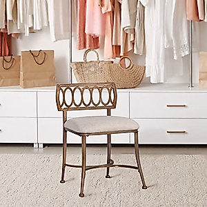Hillsdale, Canal Street Metal Vanity Stool with Interlocking Oval Back Design for Makeup Room or Bathroom, Golden Bronze