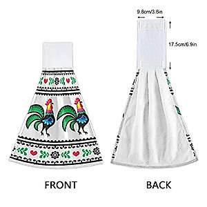 OURVII Kitchen Dish Towel 2 Pcs Polish Folk Art Roosters Hand Towel Soft Coral Velvet Ethnic Hanging Tie Towels for Bathroom Fingertips Towels Super Absorbent Washcloth Home Decorative