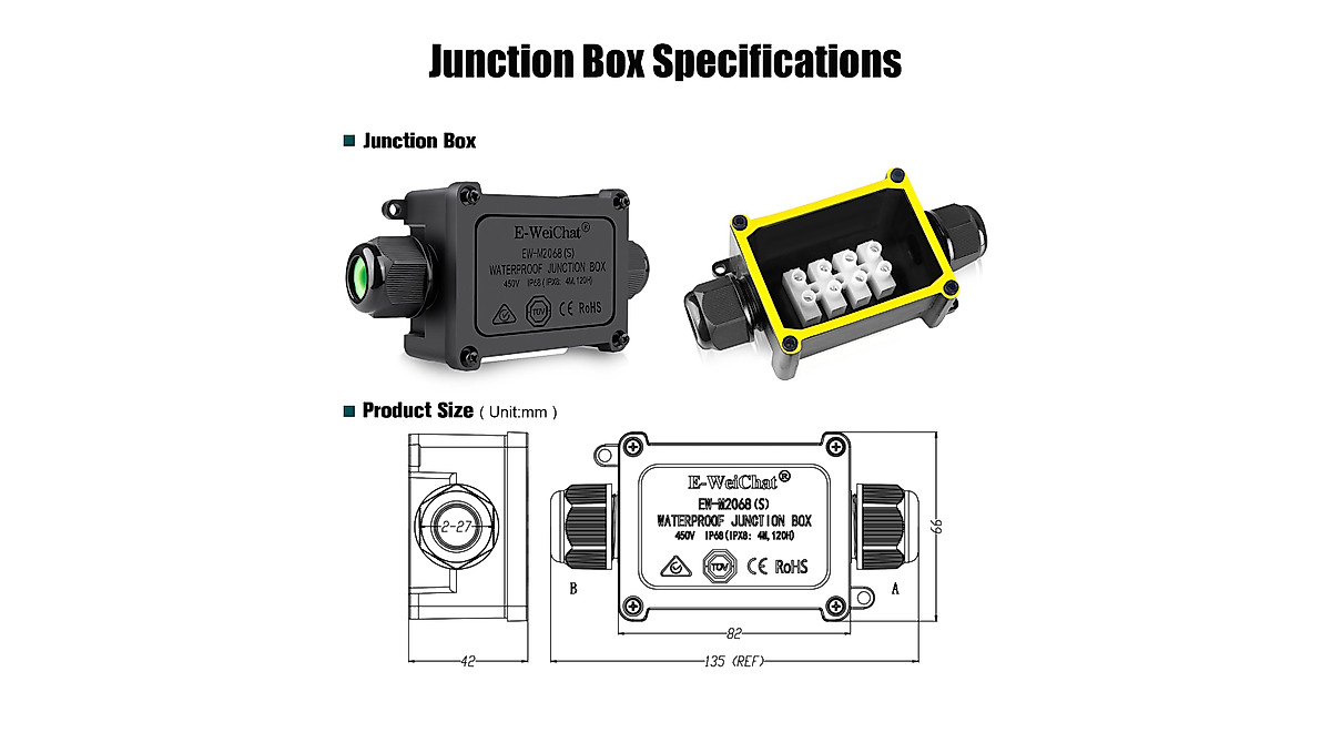 Durable IP68 Outdoor Waterproof Junction Box - Easy Install