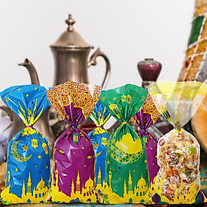 100 Pcs Ramadan Eid Goodie Bags, Ramadan and Eid Mubarak Gift Bags, Ramadan Kareem Eid Mubarak Decorations for Home Ramadan Eid Gift Treat Cellophane Candy Bags for Islamic Muslim Party Favor Supplies