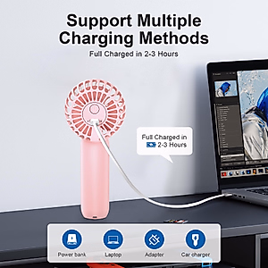 Windance Mini Portable Fan with 3 Speeds, Small Hand Fan USB Rechargeable, Personal Fan Battery Operate for Outdoor Indoor Commute Office Travel Pink 2000mAH