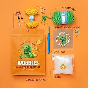 The Woobles Beginners Crochet Kit with Easy Peasy Yarn as seen on Shark Tank - Crochet Kit for Beginners with Step-by-Step Video Tutorials - Fred The Dinosaur