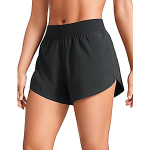 CRZ YOGA Mid Waisted Dolphin Athletic Shorts for Women Lightweight High Split Gym Workout Shorts with Liner Quick Dry Black Large