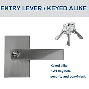 Comfhouse Rectangle Rose Straight Entry Door Lever, Keyed-Alike Entrance Door Lock, Interior Exterior Door Lever Door Handle with Lock, Front Entry Door Lever Door Lock with Lock, Satin Nickel