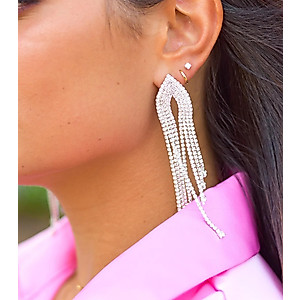 Silver Rhinestone Earrings Dangling for Women Hypoallergenic Long Tassel Drop Dangle Earrings for Wedding