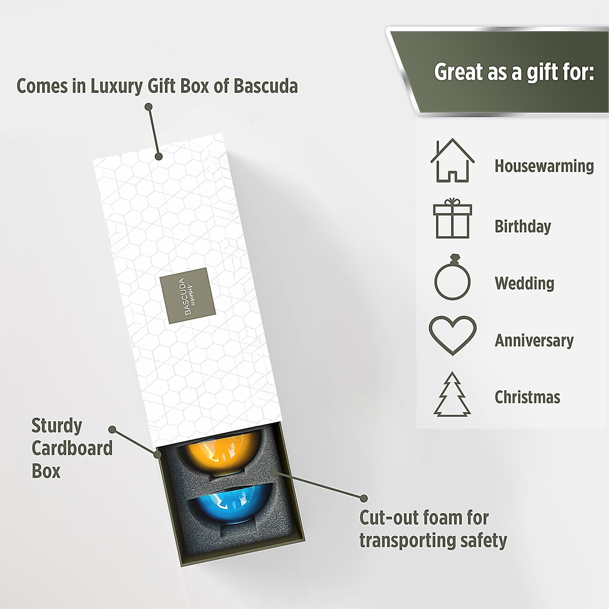 Bascuda® Small Ceramic Bowls Set of 6 with Gift Box - Snack Bowls for Tapas, Dessert, Nuts, Olive, Soy Sauce Dish, Dip - Colourful Decorative Moroccan Spanish Mexican - Decorative Bowl - 3.14 Inches