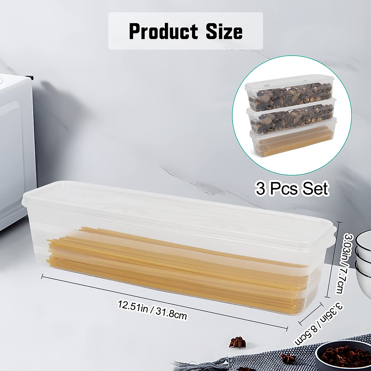 Songaa Pasta Storage Containers with Lids 3PCS, Kitchen Plastic Food Storage Containers for Pantry, BPA Free Pasta organizer for Cereal, Nuts, Eggs, Spaghetti Containers for Organizing Pantry