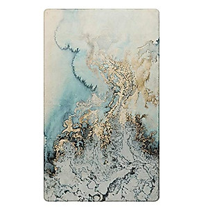 Lahome Marble Washable Area Rug - 3'x5' Bedroom Bathroom Entryway Rug Non-Slip Accent Distressed Blue Throw Rug Floor Carpet for Kitchen Entry Laundry Living Room Rug Decor (3’x 5’, Blue)