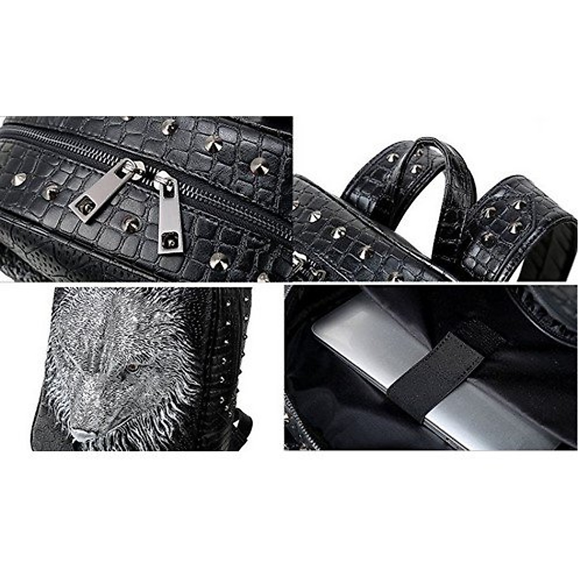 Seamand Personalized 3D Wolf PU Leather Casual Laptop Backpack School Bag