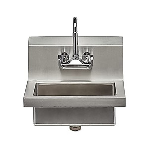 Rockpoint 304 Stainless Steel handmake Sink for Washing with Faucet, Commercial Wall Mount Hand Basin for Restaurant, Kitchen and Home, 17 x 15 Inches, Silver