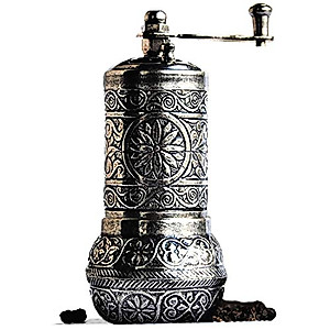 Bazaar Anatolia Turkish Pepper Mill Grinder Refillable Spice 4.2" Manual Crank Handle (Dark Silver)