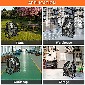 Aain(R) AA011 24-Inch High Velocity Industrial Drum Fan, 7500 CFM Air Circulator for Warehouse, Garage, Workshop and Barn Use,Two-Speed, Black