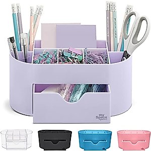 Acrylic Desk Organizer for Office Supplies and Accessories Pen Holder Office Organization Desktop Organizer for Room College Dorm Home School, Light Purple (White Lavender)