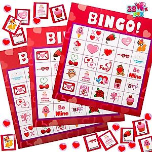 JOYIN Valentines Day Bingo Game Cards (5x5) – 28 Players for Kids Party Card Games, School Classroom Games, Love Party Supplies, Family Entertainment Activities