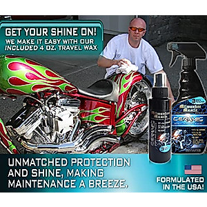 MILWAUKEE MUSCLE Ceramic Motorcycle Bike Wax Spray - 22 Fl Oz & 4 Fl Oz Travel Wax - 4X The Ceramic Coating - Detail Spray Wax - Advanced Hydrophobic Spray for Shine and Protection