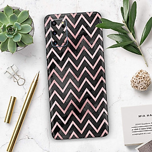 DesignSkinz Karamfila Marble & Rose Gold Chevron v10 | Protective Vinyl Decal Wrap Skin Cover Compatible with The Samsung Galaxy S10e (Full-Body, Screen Trim & Back Glass Skin)