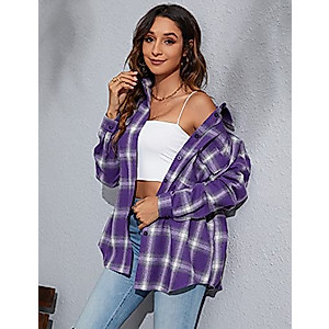 BMJL Womens Flannel Shirts Button Down Shirt Plaid Shacket Collared Long Sleeve Blouses Western Outfit Fall Tops Fashion 2023(Purple Plaid S)