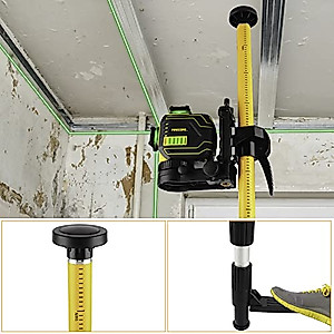 Laser Level Pole, Firecore Upgraded 12 ft. Telescoping Laser Pole with Tripod and Multifunctional Mounting Clamp, Adjustable Bracket with 1/4"-20 Laser Mount for Rotary and Line Laser Level- FLP370CX