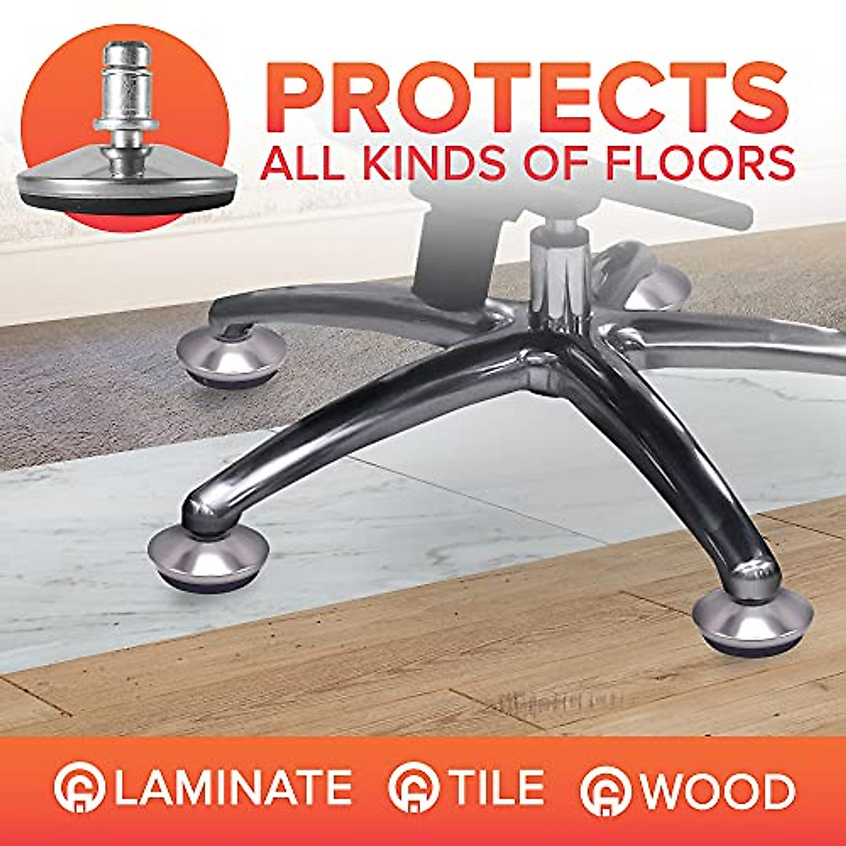 Office Chair Bell Glides Replacement, Replace Swivel Caster Wheels to Fixed Stationary Foot, Dia 7/16"(11mm) stem fit Most Office Chair, Anti-Slip Low Profile Bell Glides Feet Set of 5