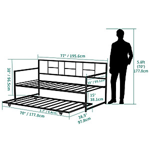 YITAHOME Twin Daybed with Pull Out Trundle/Steel Slat Support/Space Saving Adjustable Height Sofa Bed Couch and Multi-Functional Furniture for Living Room and Guest Room, Black
