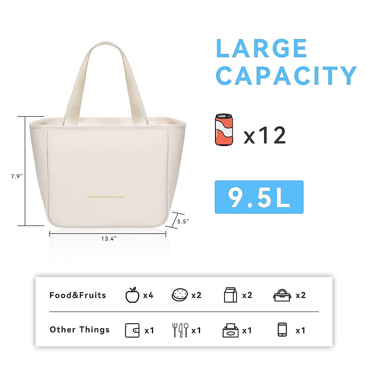 uoloao Lunch Bag Women Insulated - 10L Lunch Tote Bag for Women Work, Polyurethane Small Cute Lunch Bag Cooler for Office, Beach, Camping