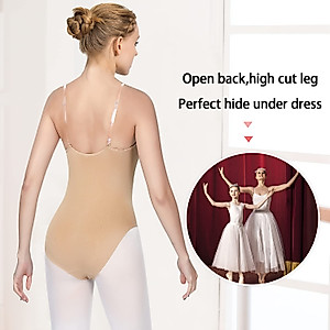 QZSH Women and Girls Camisole Dance Leotard Ballet Seamless Beige Undergarments Dancewear with Adjustable Straps,for Adult Large/X-Large(8A15)
