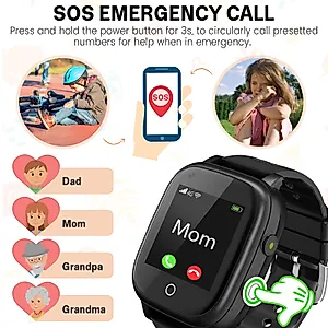 cjc 4G Kids Smartwatch with GPS Tracker,Smart Watch w Camera for Kids,2 Way Voice & Video Call SOS Alert Smartphone Cell Phone Smart Watch,4-15 Years Boys Girls Children Birthday, Black