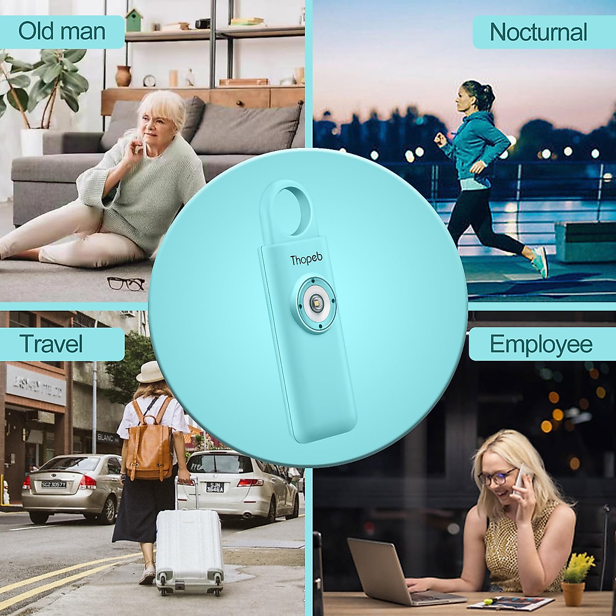 The Original Personal Safety Alarm for Womenn by Women– Loud Siren Birdie Sound, Strobe SOS LED Light, Be Safe with Personal Alarm– Self Defense Keychain for College Essentials (Aqua)