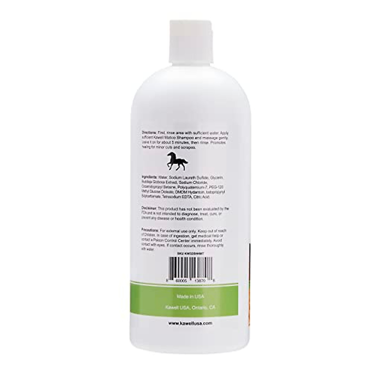 Kawell USA Natural Horse Shampoo for Skin and Coat Care - suitable for Minor Injuries, Cuts, Ulcers, Skin Allergies and Irritations, infused with Matico Healing Properties, 32 oz.
