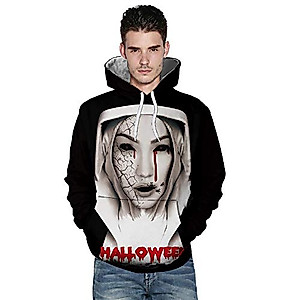 Cool Hoodies for Men, Thenlian Loves' Casual Autumn Winter 3D Printing Long Sleeve Hoodies Sweatshirt Blouse(Black, 3XL)