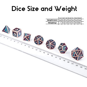 DNDND Metal D&D Dice Set,7 Pieces Dragon Scale Metallic D&D Die with Gift Metal Case for Dungeons & Dragon Game (Teal and Purple with Copper Edge)