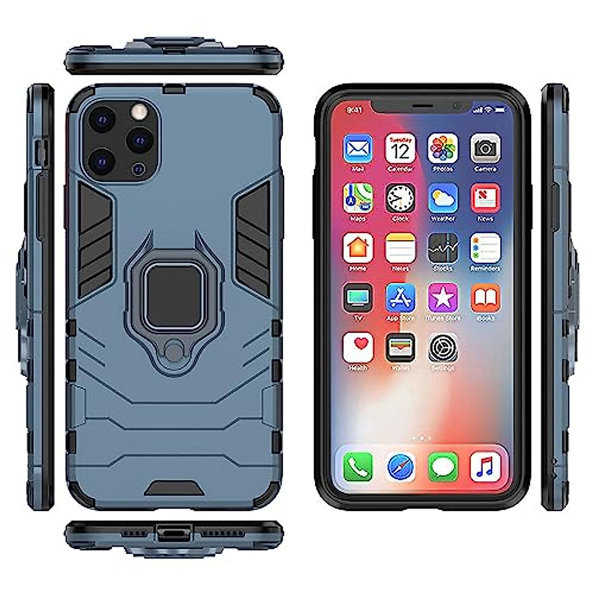 Arseaiy Case for Oppo Find X5 Pro Phone Case Cover with Kickstand Carbon Fiber Silicone Bracket Phone Holder Shockproof Bumper Slim Fit Telephone Shell Blue