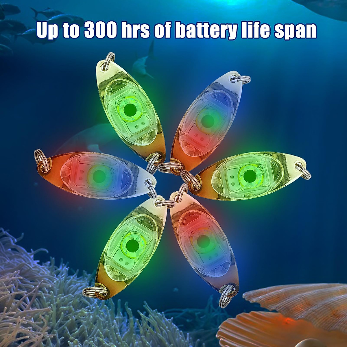 JOJOCY 10 Pack Fishing Lures Fishing Spoons Underwater Flashing Strobe LED Fishing Lights Waterproof Diamond Lights Trolling Lures Halibut Rig Deep Drop Fishing Light