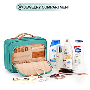 COOSKY Travel Hanging Toiletry Bag for Women, Cruise Ship Essentials, with Jewelry Organizer, Extra Large Makeup Dopp Kit, Waterproof Cosmetic Bags, Toiletries Kit Set with Trolley Belt, Blue