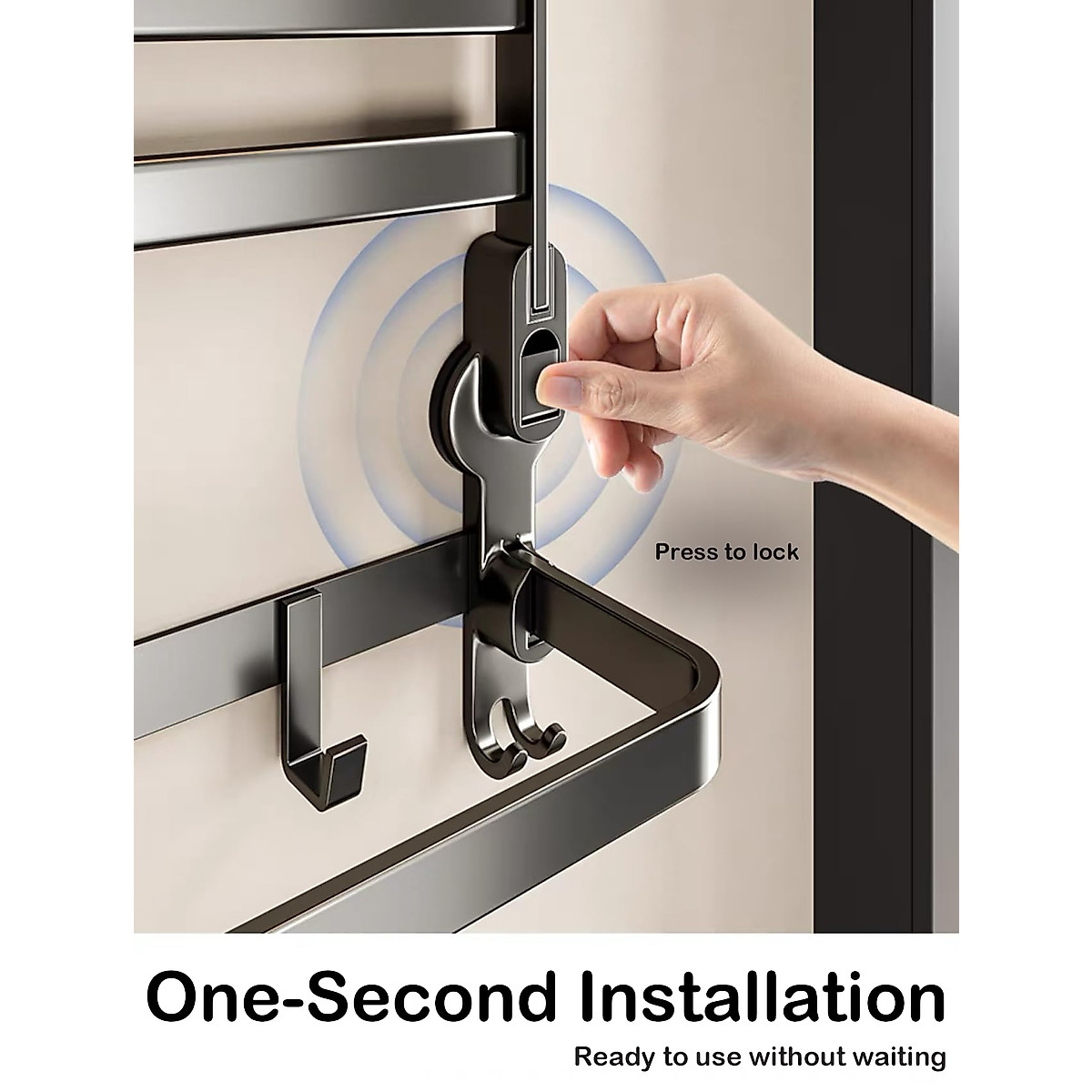 Bathroom Towel Bar 24 in Double Foldable Suction Cup Wall Mounted Towel Bar Organizer with 7 Hooks Bathroom Toilets Verandahs Simple Installation Bathroom Stands No Need to Punch Holes Modern Gray