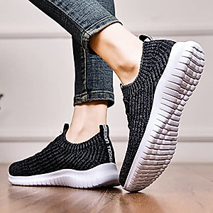 TIOSEBON Women's Lightweight Casual Walking Athletic Shoes Breathable Running Slip-On Sneakers for Jogging Workout 7 US Deep Gray