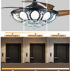 DYRABREST Invisible Ceiling Fan with Retractable Blades and Remote Control 36inch Ceiling Fan Light Covers Crystal Chandelier Fan Light Bladeless Ceiling Fan for Livingroom Bedroom Home (36 inch)